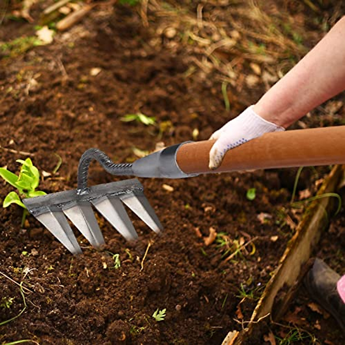 Geraffely Dethatcher Rake - Metal Hand Rakes for Gardening, Weeding,Garden Yard Lawn Heavy Duty Carbon Steel Rake, Cultivator Garden Tool Dethatcher Rake