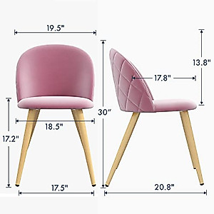 Fangflower Accent Living Room Chairs - Pink Velvet Dining Chairs Set of 2, Vanity Armless Chair for Makeup Room, Bedrooms, Kitchen, Upholstered Side Chairs with Wooden-Like Legs