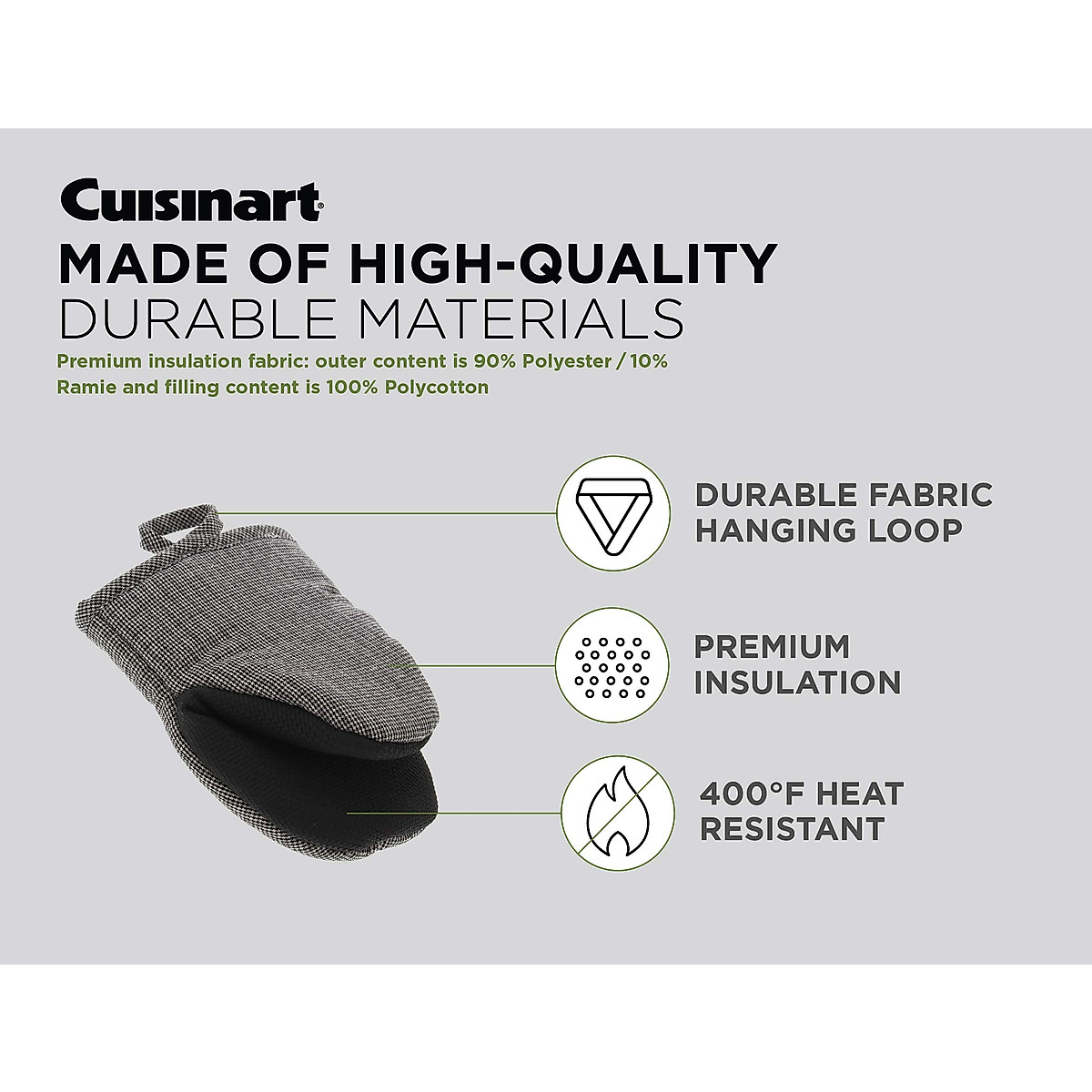 Cuisinart Farmhouse Neoprene Mini Oven Mitts, 2pk - Heat Resistant Pot Holders to Protect Hands with Non-Slip Grip and Hanging Loop - Ideal for Handling Hot Cookware - Micro Houndstooth