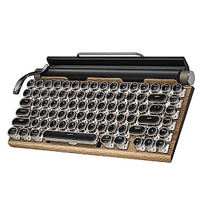 Retro Typewriter Keyboard Wireless Mechanical Keyboard, 83-Key Blue Switches Bluetooth 5.0 Vintage Punk Round Keycap, 14 Modes LED Backlight, Type-C, Compatible with PC/Laptop/Mac/Pad/Phone, Wood