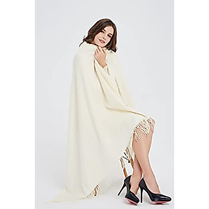 CUDDLE DREAMS Premium Cashmere Throw Blanket with Fringe, Luxuriously Soft (Ivory)