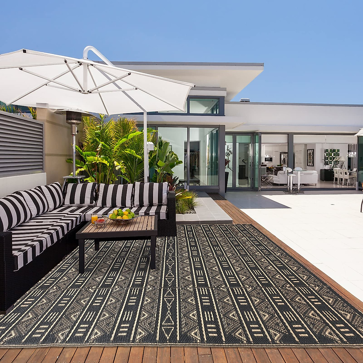 Reversible Outdoor Rugs for Patio Decor 5x8ft Waterproof Portable Outdoor Carpet Mat Large Plastic Straw Rug Geometric Bohemian Area Rug for Patio Clearance RV Camping Picnic Beach Backyard