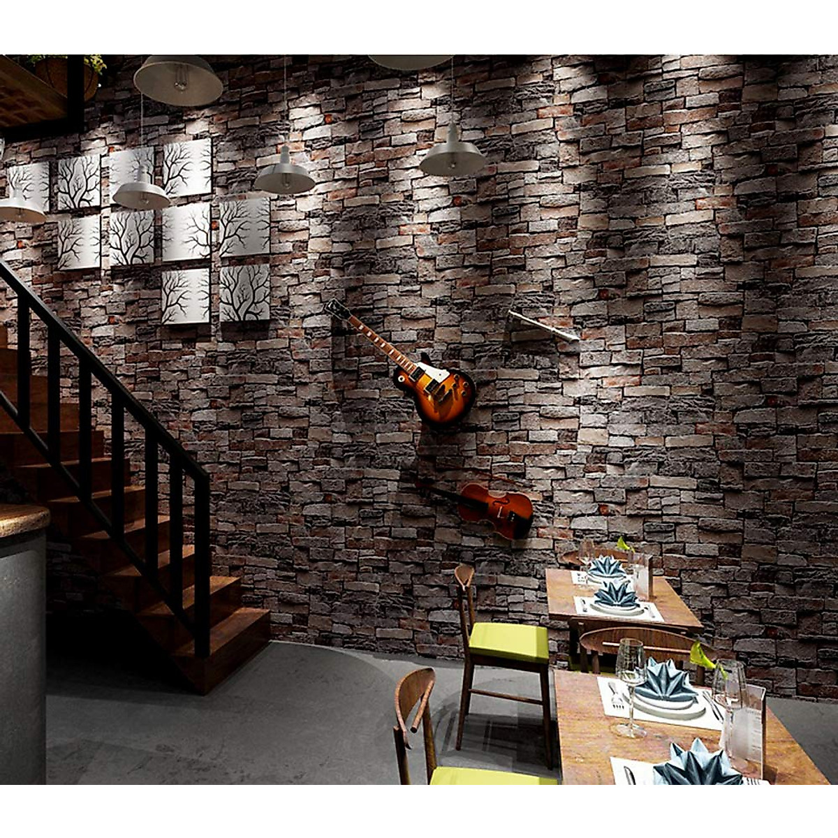 Vopie Brick Wallpaper, Stone Textured, Removable and Waterproof for Home Design and Room Decoration, Super Large Size 0.53m x 10m / 393.7" x 21"