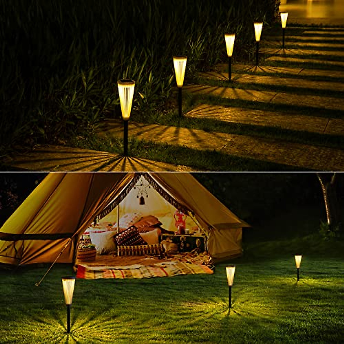 DOMIDAR 6 Pack Solar Outdoor Lights,Solar Landscape Garden Powered Pathway Lights Warm/White Switch Auto On/Off Waterproof LED Path Lighting for Garden Walkway Yard Driveway Patio Lawn Backyard Decor…