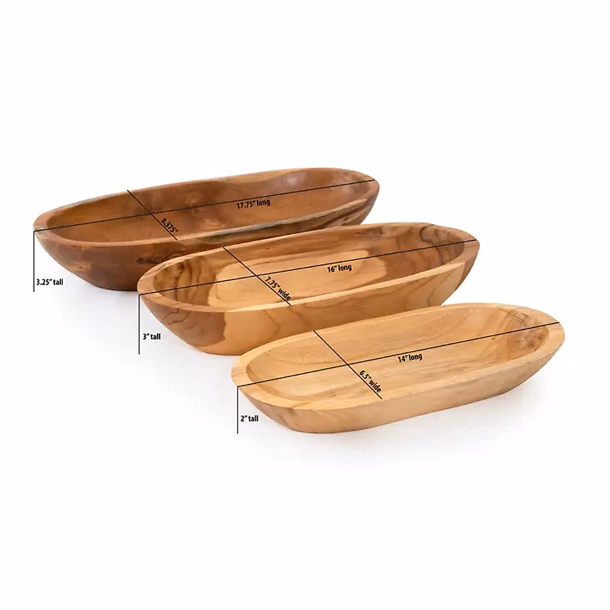 ANDALUCA Teak Wood Decorative Oval Wood Dough Bowls (Set)