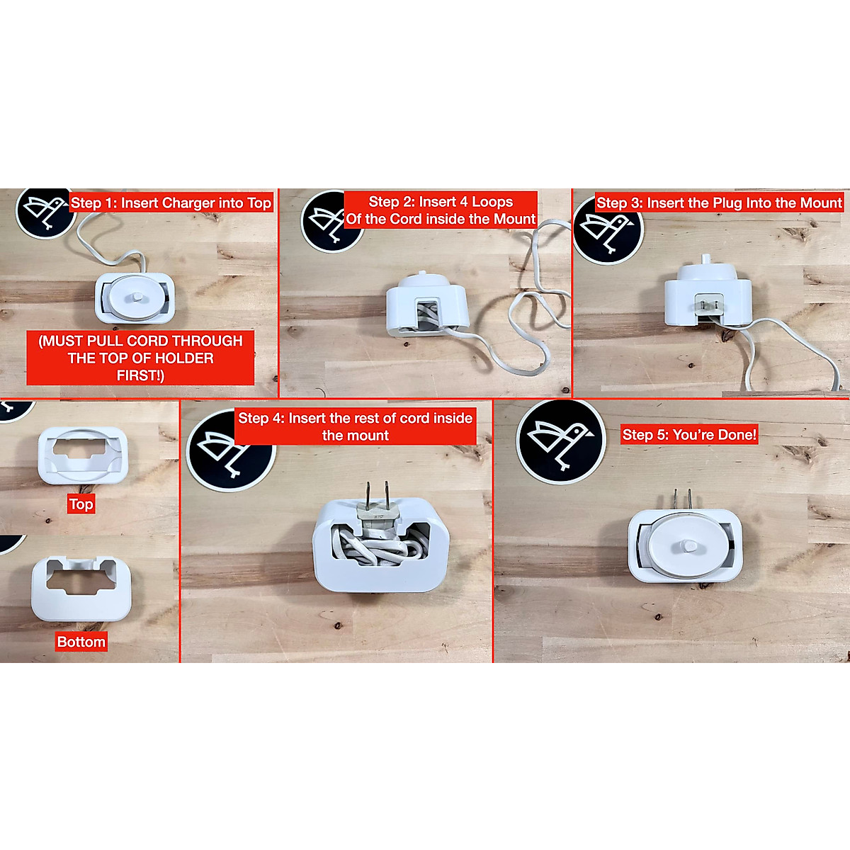 Burd - Electric Oral-B Tooth Brush Wall/Outlet Holder/Mount/Cord Organizer (Charger not Included), White