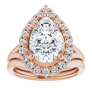 Pear Moissanite Engagement Ring Set 3 CT Handmade 10K Solid Rose Gold Rings for Women Solitaire Colorless Diamond Anniversary Halo Bridal Wedding Ring Proposal Gifts VVS1 Colorless