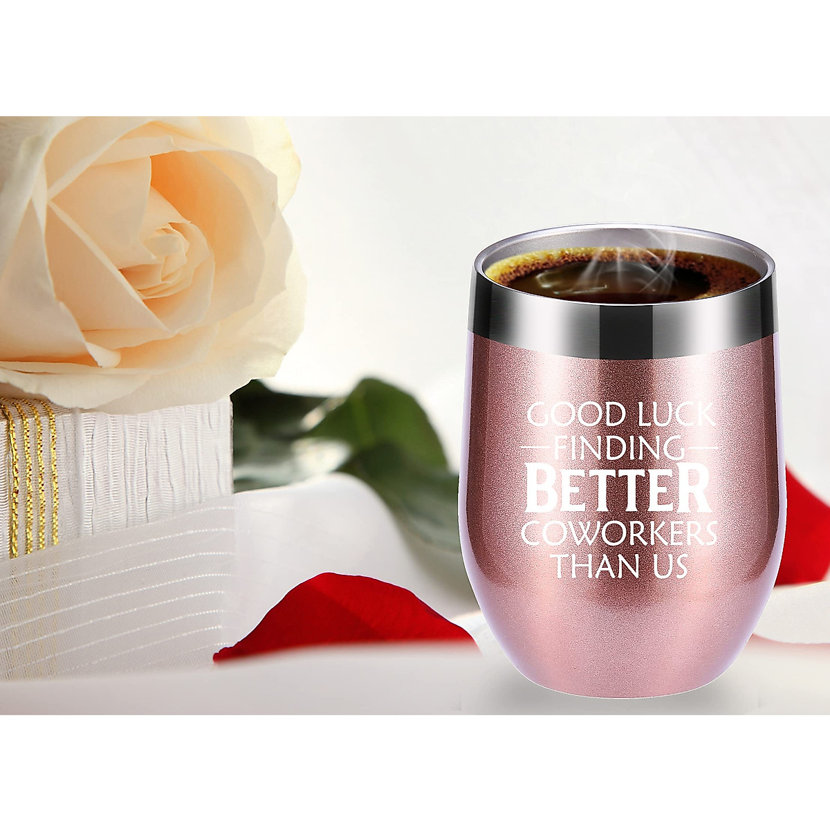momocici Good Luck Finding Better Coworkers Than Us 12 OZ Wine Tumbler.Coworker,Going Away Gifts.Farewell, Leaving Cup for Men Women Coworker Colleague Boss Friends Mug(Rose Gold)