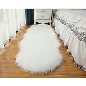 Ultra Soft Faux Fur Rug - 2x5 Feet 17 Colors Faux Sheepskin Fur Area Rug Shaggy Couch Cover Seat Cushion Furry Carpet Beside Rugs for Indoor Bedroom,Living Room Runner,Dorm Room (Red)