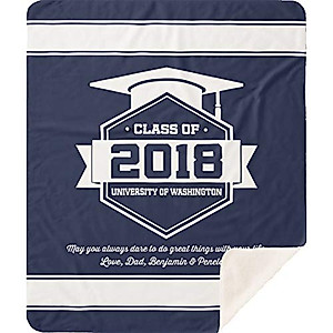 Personalized Cap Graduation Blanket, Custom Class Year Congratulations Decorations Gift For Him Her Men Women. Phd Doctoral College Graduation Gifts For Cousin Best Friend (Navy White, Sherpa 50"x60")