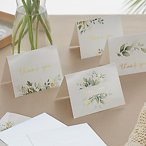 VEEYOL 100 Gold Foil Greenery Thank You Cards with Envelopes, Watercolor Foliage Thank You Notes For Wedding, Baby Shower, Graduation, Bridal, Business, Anniversary
