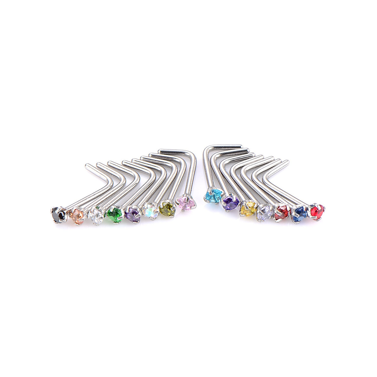 15 Pieces 20 Gauge L Shaped Nose Ring Curved Nose Stud Bend Bar Piercing Jewellery, 15 Colors