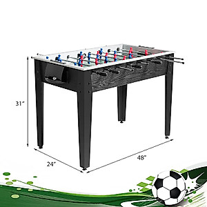 RELAX4LIFE 48'' Foosball Table, Wooden Soccer Game Table with 2 Footballs, Score Devices, Recreational Foosball Games for Kids & Adults, Arcade Table for Pub, Bars, Parties Family Night Game (Black)