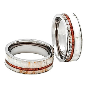 PCH Jewelers Titanium Deer Antler Ring with Koa Wood Inlay Flat Top 8mm Wedding Band Comfort Fit (11)