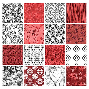 Soimoi 16 Pc Fat Quarter Bundle, Batik Print 18"x 22" DIY Patchwork- 100% Cotton Pre-Cut Quilting Fabric Red,White,Black
