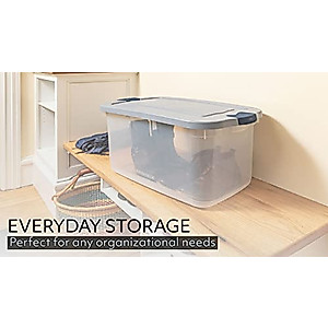 Rubbermaid Roughneck Clear 66 Qt/16.5 Gal Storage Containers, Pack of 4 with Latching Grey Lids, Visible Base, Sturdy and Stackable, Great for Storage and Organization