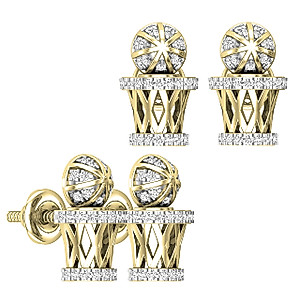 Dazzlingrock Collection 0.17 Carat (ctw) Round White Diamond Basket Ball Hoop Shape Hip-Hop Fashion Stud Earrings for Her | 10K Yellow Gold