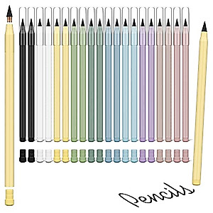 Ainiv 20 PCS Inkless Magic Pencil Everlasting Pencil Eternal with Macaron Eraser, Infinity Reusable Pencil for Writing Drawing with Extra 20 Erasers,Cute Morandi Pencils Home Office School Supplies
