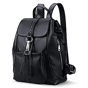 COOLCY New vintage Women Real Genuine Leather Backpack Purse SchoolBag (Black)