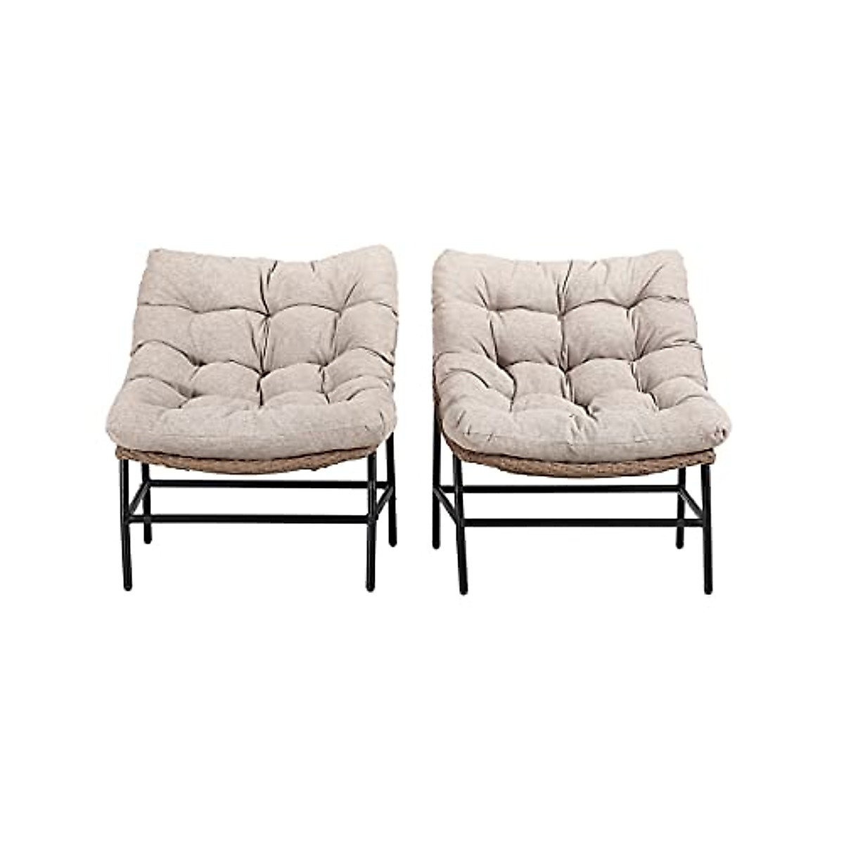 Walker Edison Estrella Modern 2 Piece Rattan Scoop Chair Set, Set of 2, Natural