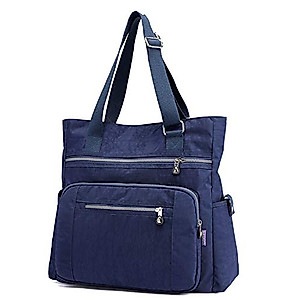 Nawoshow Women Canvas Tote Bag Waterproof Nylon Multi Pocket Shoulder Bags Work Bag Teacher Purse and Handbags (A-Dark Blue)
