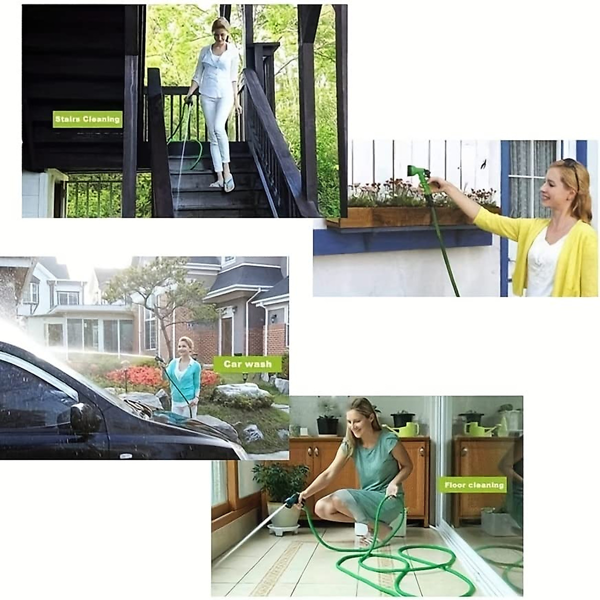 Expandable Garden Hose 100ft-Water hose, 7 Function Nozzle,Light weight,For gardening, car washing, pets, outdoors. (Green)