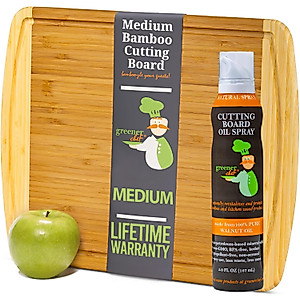 Medium Bamboo Cutting Board and Food Grade Oil Spray by Greener Chef