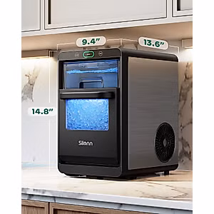 Silonn Nugget Ice Maker Countertop, Pebble Ice Maker Nugget, 44lbs Crushed Ice in 24h, Pull-Out Water Tank and Removable Ice Basket for Home, Kitchen, Stainless Steel