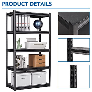 BYNSOE Garage Shelving Heavy Duty Storage Shelves for Garage Storage Rack Adjustable 5 Tier Metal Shelving Basement Garage Storage Shelves (5-Tier)