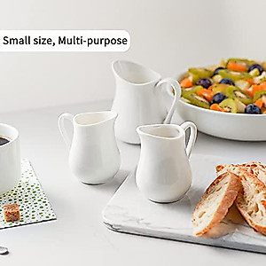 Gurygo 2 Pack 4 Oz Classic White Creamer with Handle - Small Creamer Pitcher Set - Fine Porcelain Small Milk Pitcher - Ceramic Creamer Pitcher for Coffee Milk Sauces Salad, Microwave & Freezer Safe