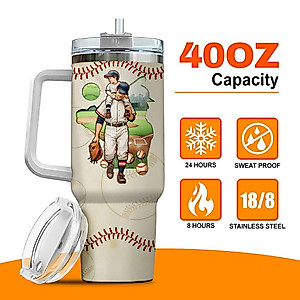99WHALE Coffee Yellow Fathers Men Swig Women Tumblers Cup Handle Red Life Modern For Day Simple Boys, Baseball Gifts, Tumbler 40 Oz With Handle Lid And Straw, Baseball Player Dad