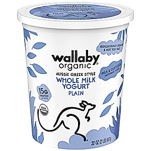 Wallaby Organic Aussie Greek Whole Milk Yogurt, Plain, 32 oz. USDA Organic