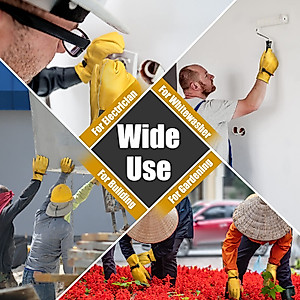 Bencailor 4 Pairs Cowhide Leather Gloves Adjustable Wrist Gloves Puncture Cut Resistant Gloves Work Gloves for Men & Women(Golden Yellow)