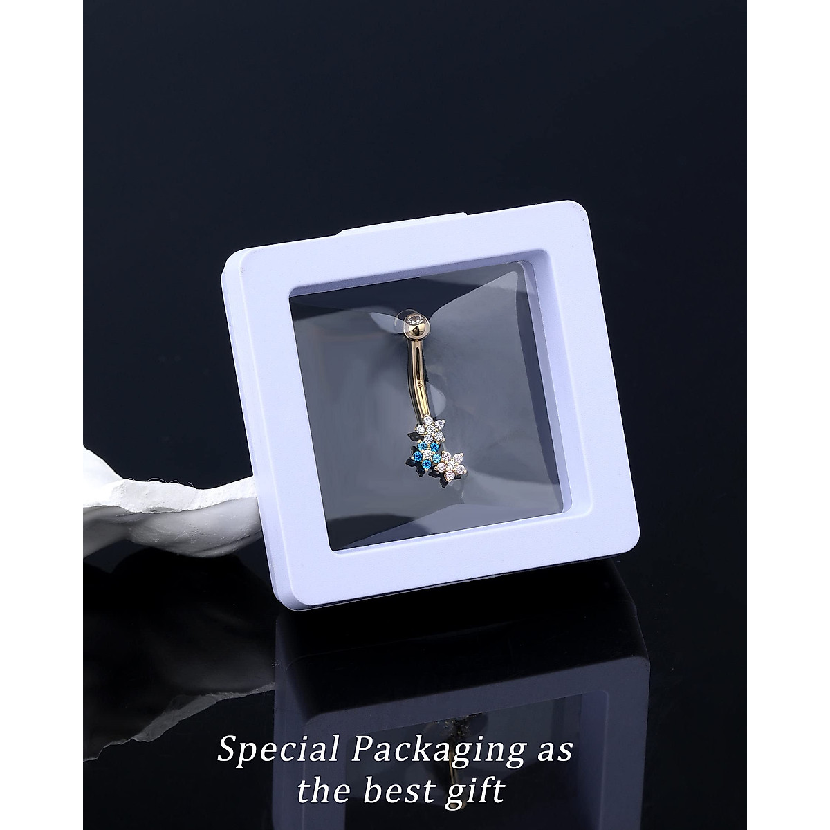 Melighting Solid Gold Belly Button Ring Gold Flower Belly Ring Clear CZ 9K Gold Belly Piercing Jewelry 14G Navel Ring for Women