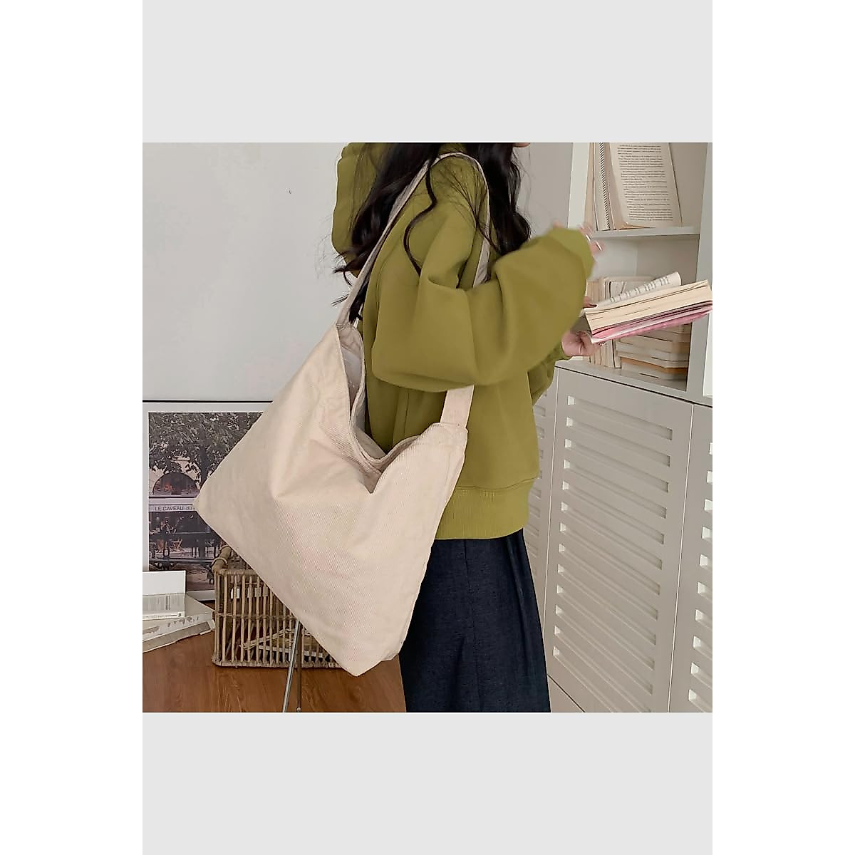 Women/Girls Corduroy Large Capacity Tote Bag Shoulder Bag Fashion Hobo Bag Casual Shopping Bag Handbag khaki