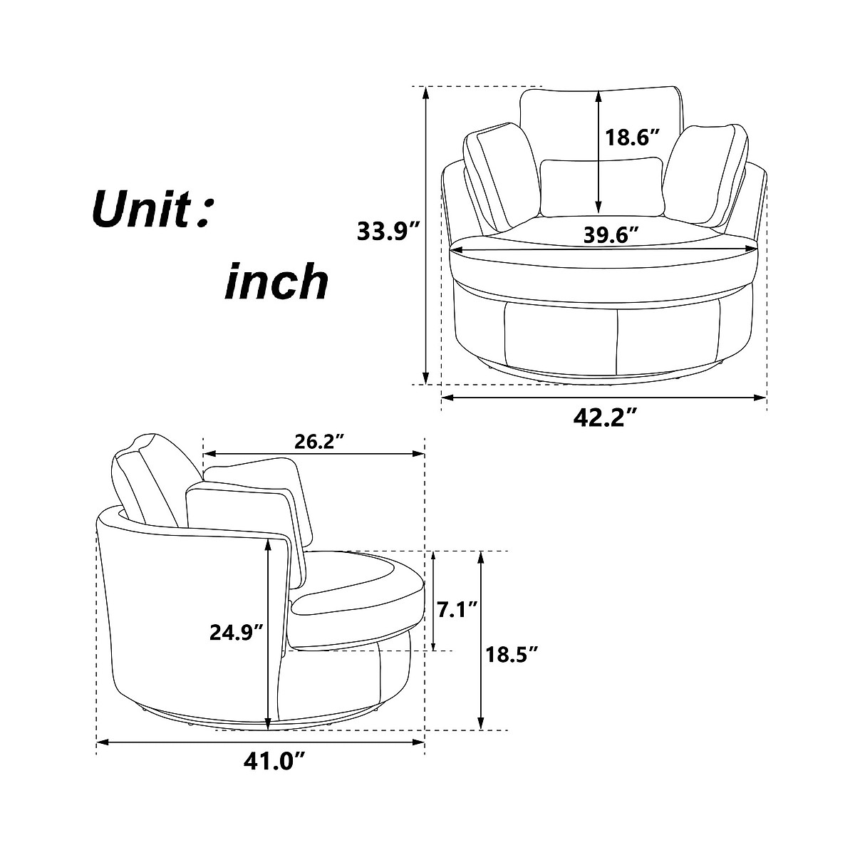 GoDoco Swivel Accent Barrel Chair Wide Chair Body with 3 Pillows for Living Room or Bedroom Hotel Lounge Club Round Chair Modern Sofa (Blue)