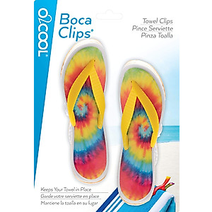 O2COOL Bocaclips - Beach Towel Clips for Beach Chairs, Patio and Pool Accessories - (Tie Dye Flip Flop) 2 Count