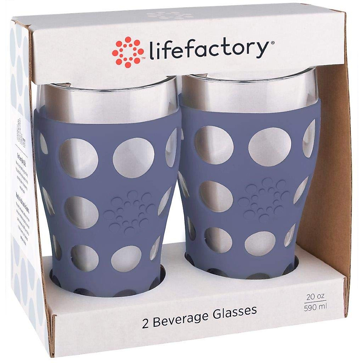 Lifefactory 20-Ounce BPA-Free Indoor/Outdoor Protective Silicone Sleeve Beverage Glass, 2-Pack, Dusty Purple