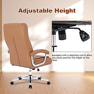 Hoxne Leather Executive Office Chair with Arms and Wheels, High Back Ergonomic Computer Desk ChairAdjustable Height Swivel Office Desk Chair, 350LBS Capacity (Khaki)