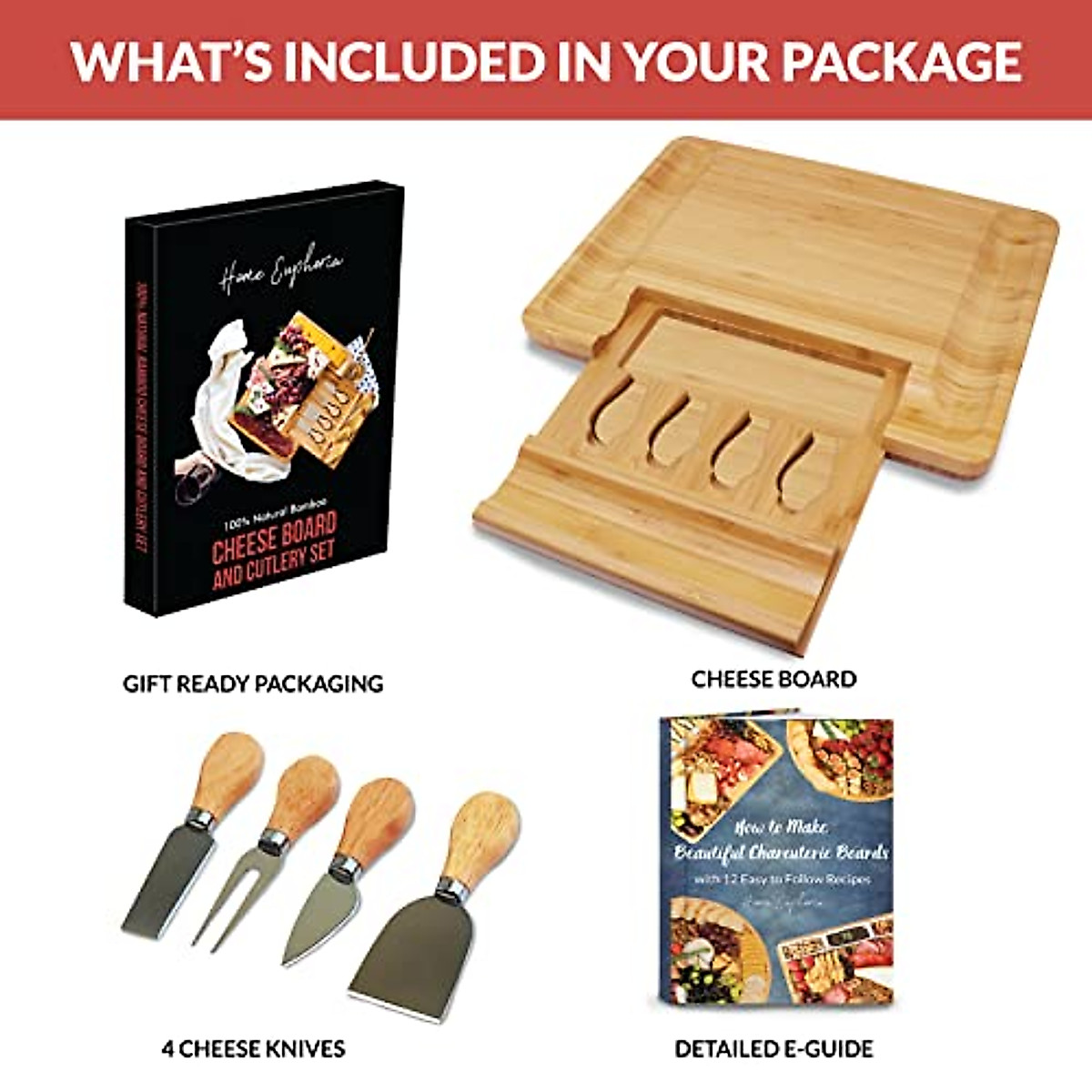 Cheese Board Set, Bamboo Cheese Board and Knife Set, Charcuterie Board Set, Charcuterie Tray, Wine and Cheese Board, Beautiful Charcuterie Boards Gift for Mom, Housewarming Gift and Wedding Gift