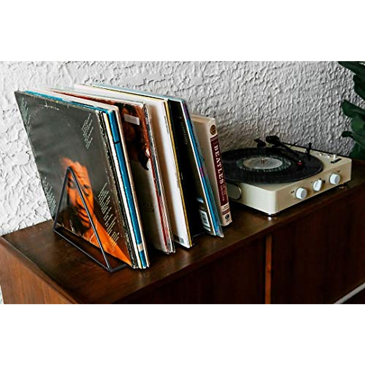 Pashion Vinyl Record Stand Holder, Desktop Album Storage Rack, Triangle Vinyl Record Shelf Display Vinyl Coated Metal Wire Rack Functional & Stylish Display Rack for Office Home
