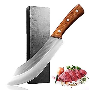 Meat Cleaver Knife, 7-inch Kitchen Knife Serbian Chef Knife Stainless Steel Full Tang Pakkawood Handle Meat Cleaver with case for Cooking