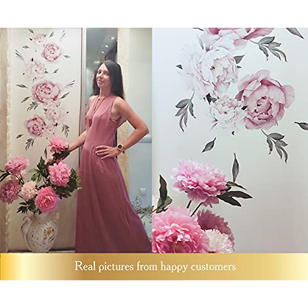 Pink Watercolor Peony Wall Decal Bedroom Girl Peel and Stick Peonies Vinyl Sticker Set of 7 Flowers Over the Crib Bed Nursery [lt800 small]