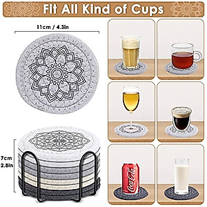 8 Pieces Coasters for Drink Absorbent, Billbotk Mandala Drink Coasters with Holder, Woven Coasters Set for Coffee Table, Wooden Table and Home Decor, 4.3 Inches