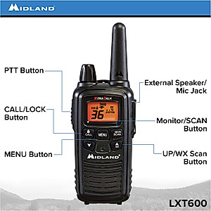 Midland LXT600VP3 36 Channel FRS Two-Way Radio - Up to 30 Mile Range Walkie Talkie - Black (Pack of 12)