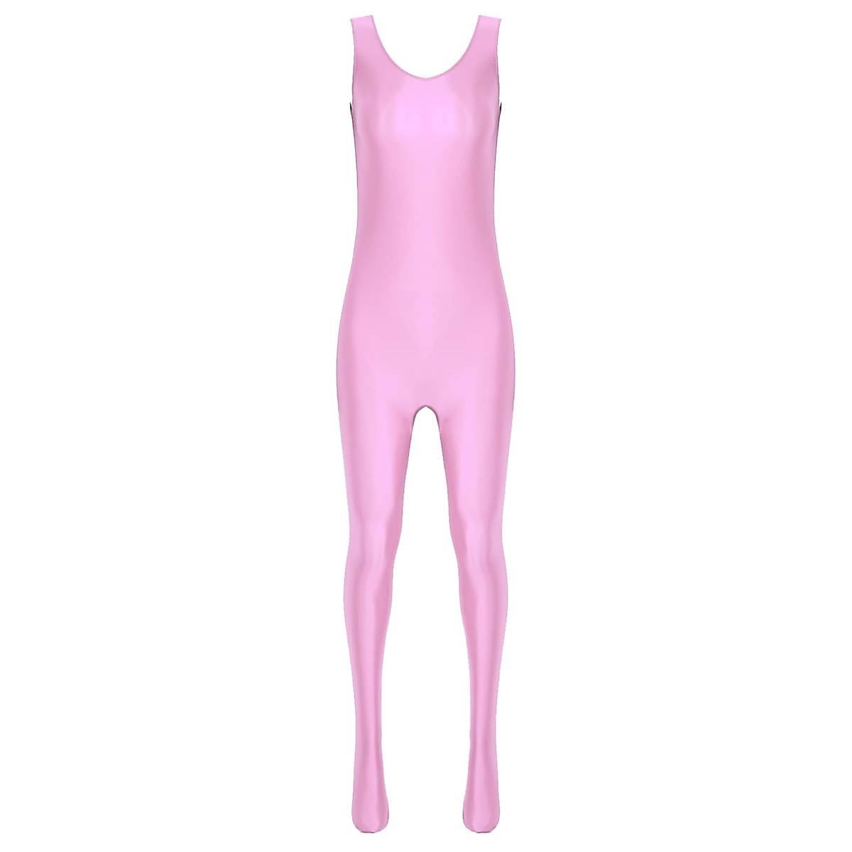 Manyakai Women Glossy Athletic Sleeveless Tank Full Body Leotard Gymnastics Bodysuit Workout Yoga Costume Pink Medium