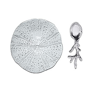 Mariposa Sea Urchin Ceramic Canape Plate with Coral Spoon, Grey