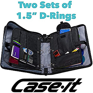 Case-it The Dual 2-in-1 Zipper Binder - Two 1.5 Inch D-Rings - Includes Pencil Pouch - Multiple Pockets - 600 Sheet Capacity - Comes with Shoulder Strap - Mint Blue Dual-101