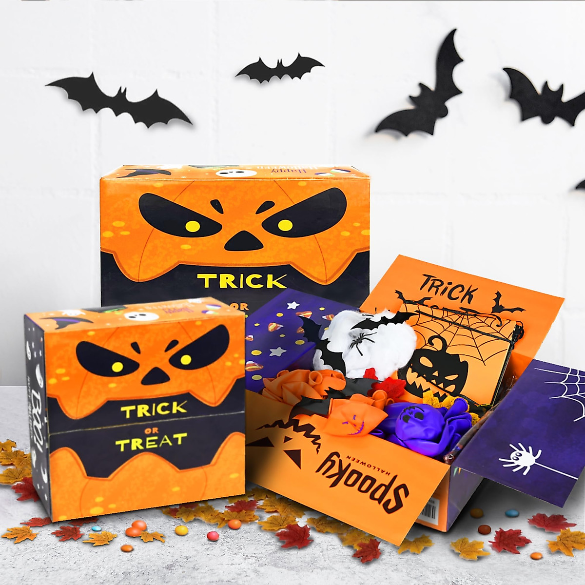 Party Spot! 157 Pcs Halloween Party Decorations Kit, 43" Giant Tree Balloon, 4 Balloon Boxes, Happy Halloween Banner, 60 pcs Balloons, Artificial Leaves, Halloween Party Supplies, Halloween Favors Set