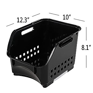 Nicesh Plastic Stacking Bins, Stackable Storage Basket Trays, Black, Set of 3